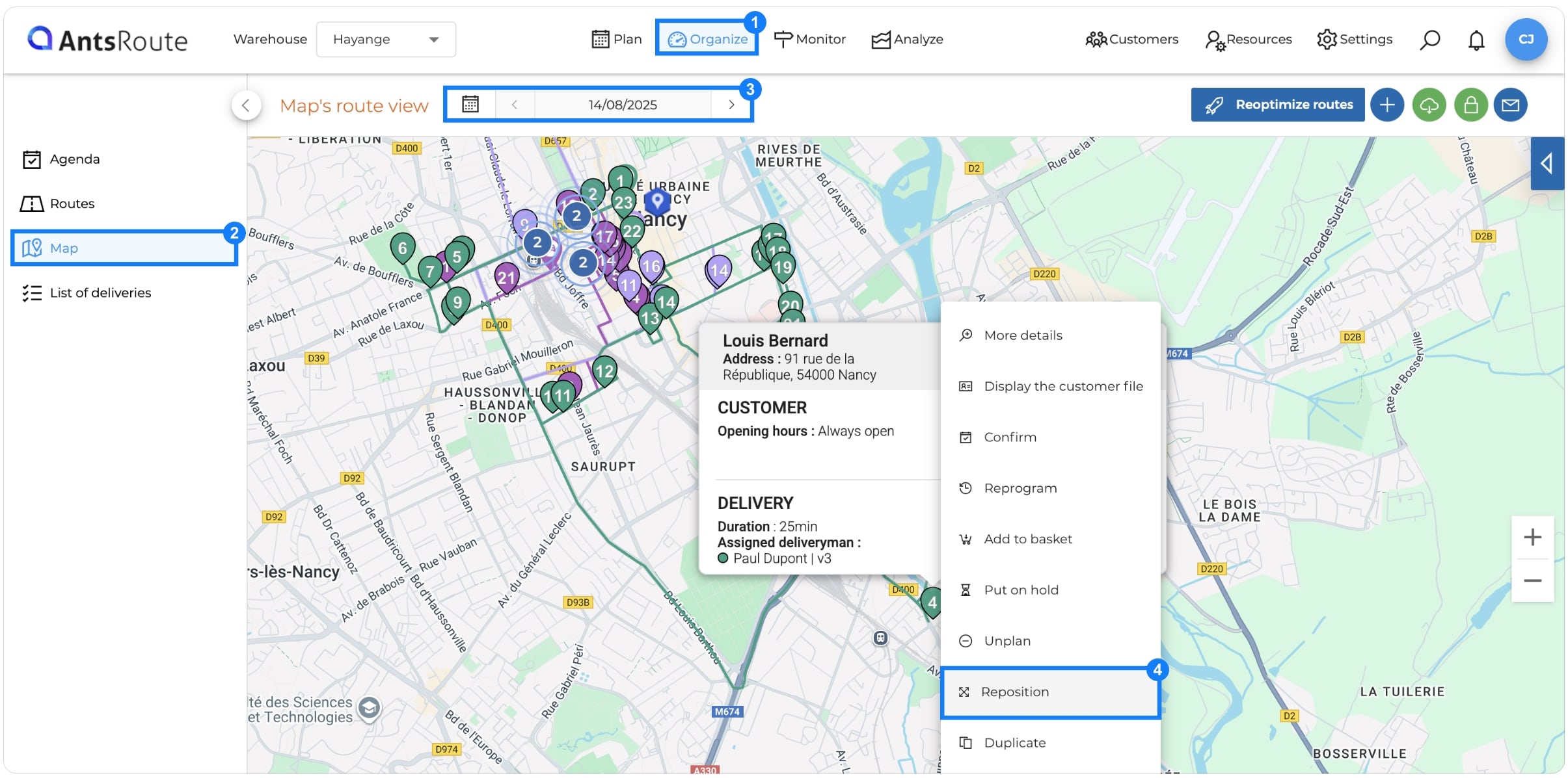 Positioning or repositioning a task at a fixed position in a route ...